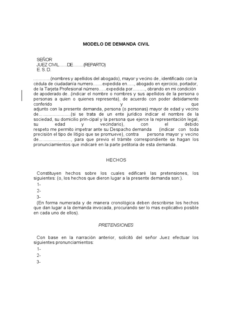 Modelo de Demanda Civil | PDF | Justicia | Crimen y violencia