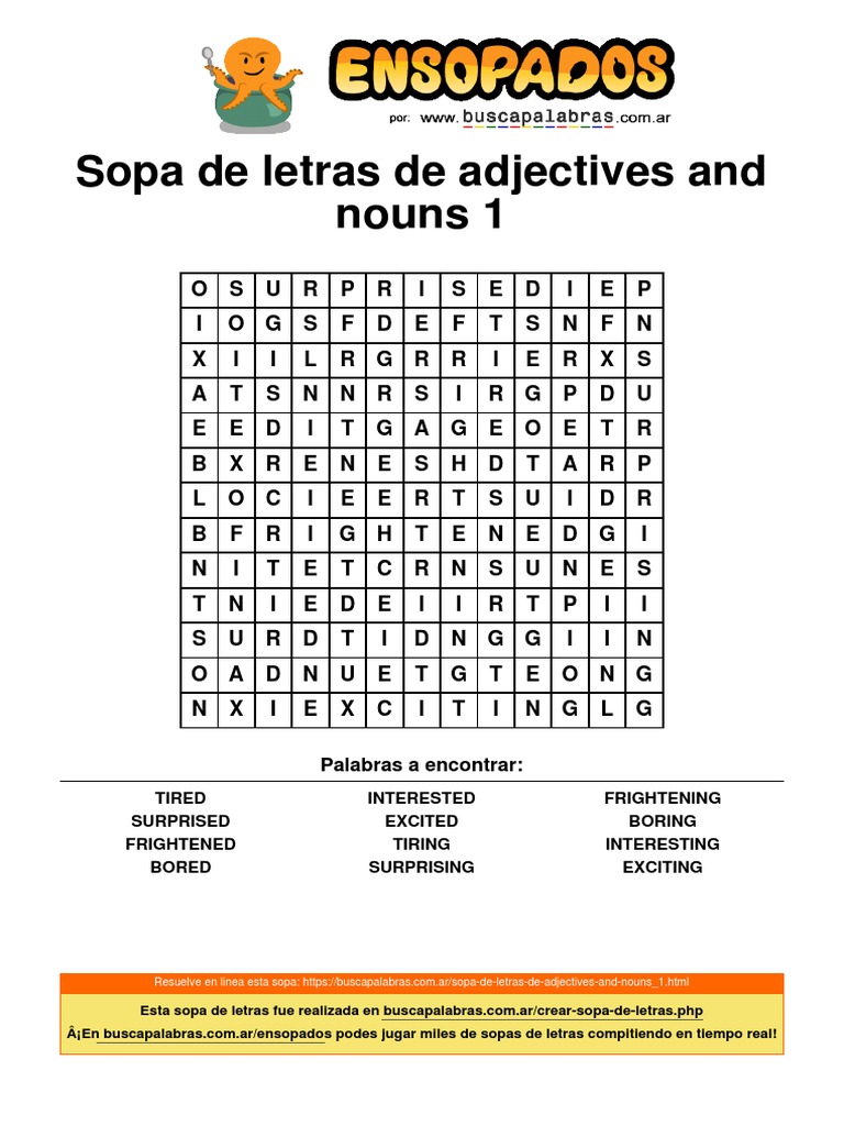 Sopa de Letras de Adjectives and Nouns 1 | PDF