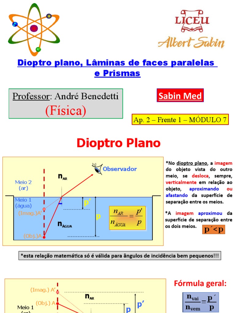 AULA - Dioptro, Lâminas e Prismas | PDF | Dispersão (ótica) | Ondas