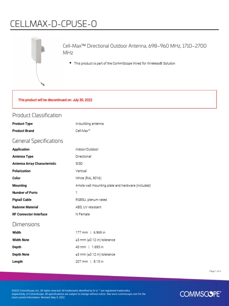 Antena Commscope CELLMAX-D-CPUSE-O | PDF | Antenna (Radio) | Decibel