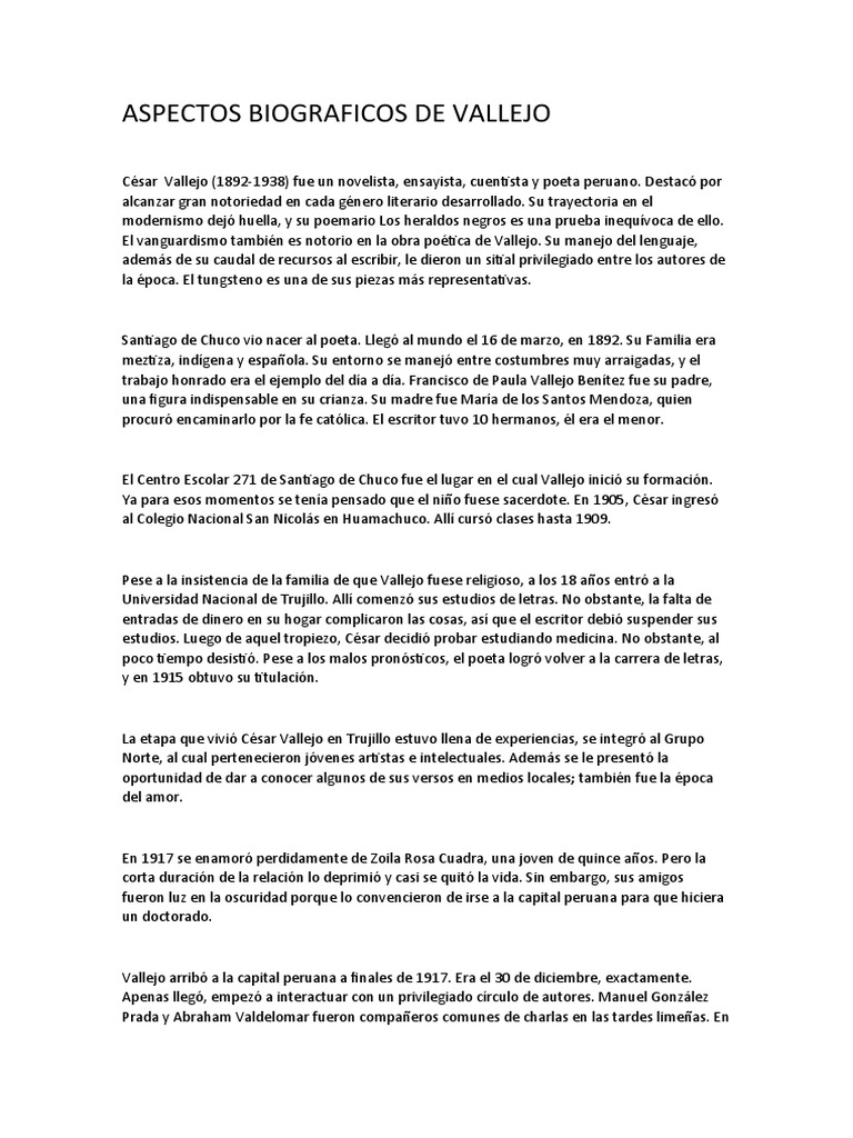 Aspectos Biograficos de Vallejo | PDF