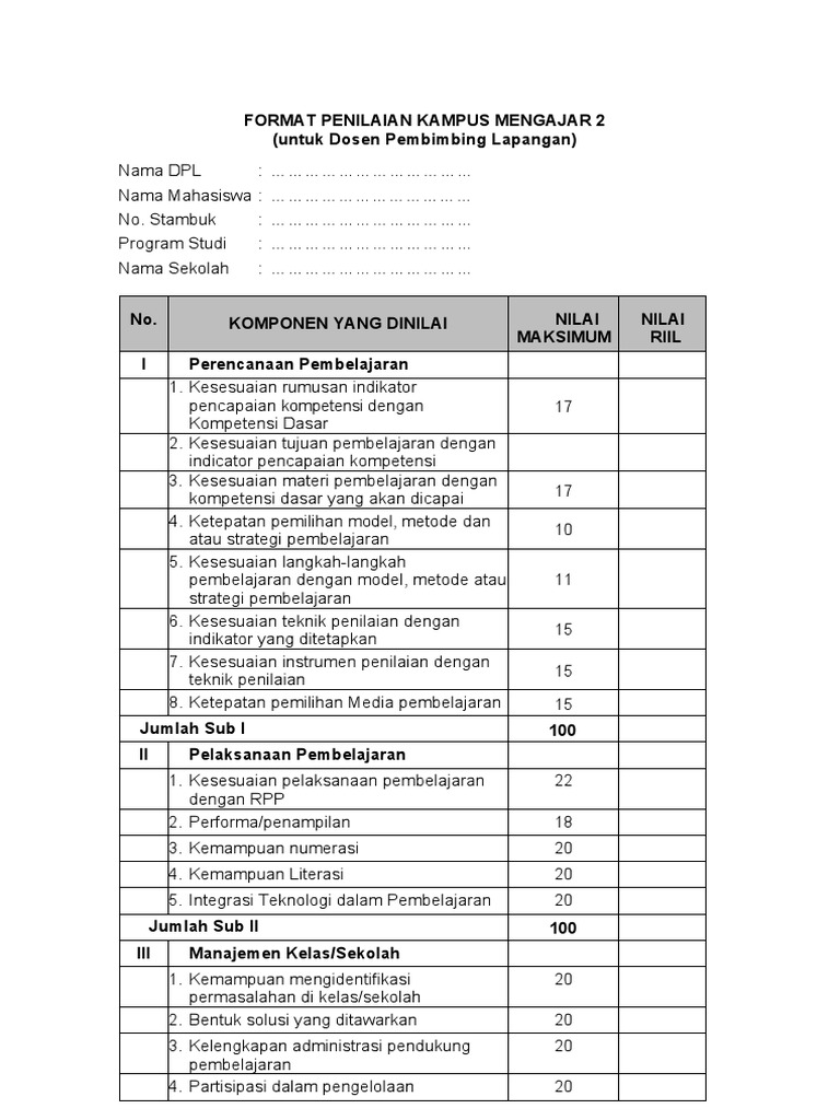 Format Penilaian Kampus Mengajar 2 | PDF