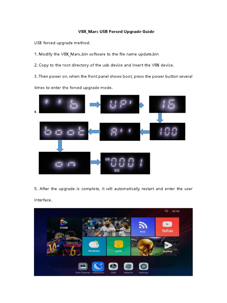 GTMEDIA - V8X - Mars USB Forced Upgrade Guide | PDF