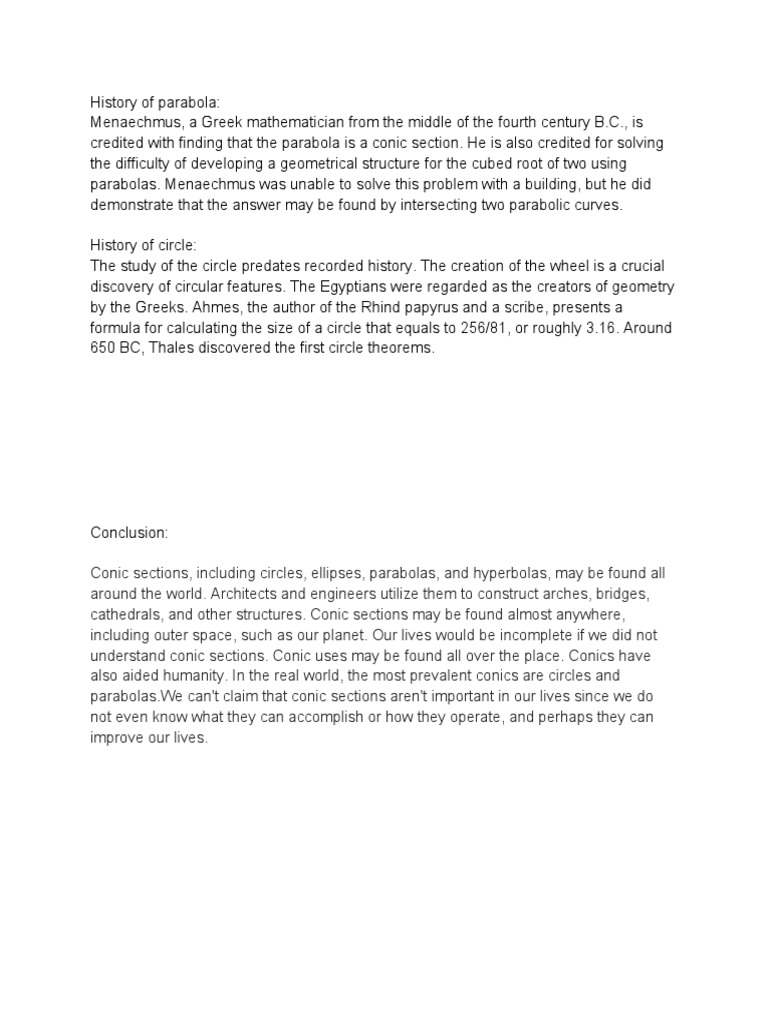 History Conclusion Of Conic Sections Pdf