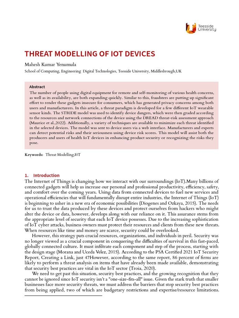 Threat Modelling of Iot Devices | PDF | Internet Of Things | Computer ...