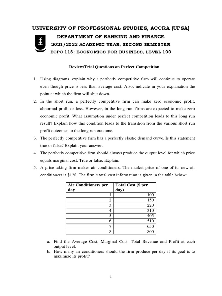 Trial Questions On Perfect Competition | PDF | Perfect Competition ...