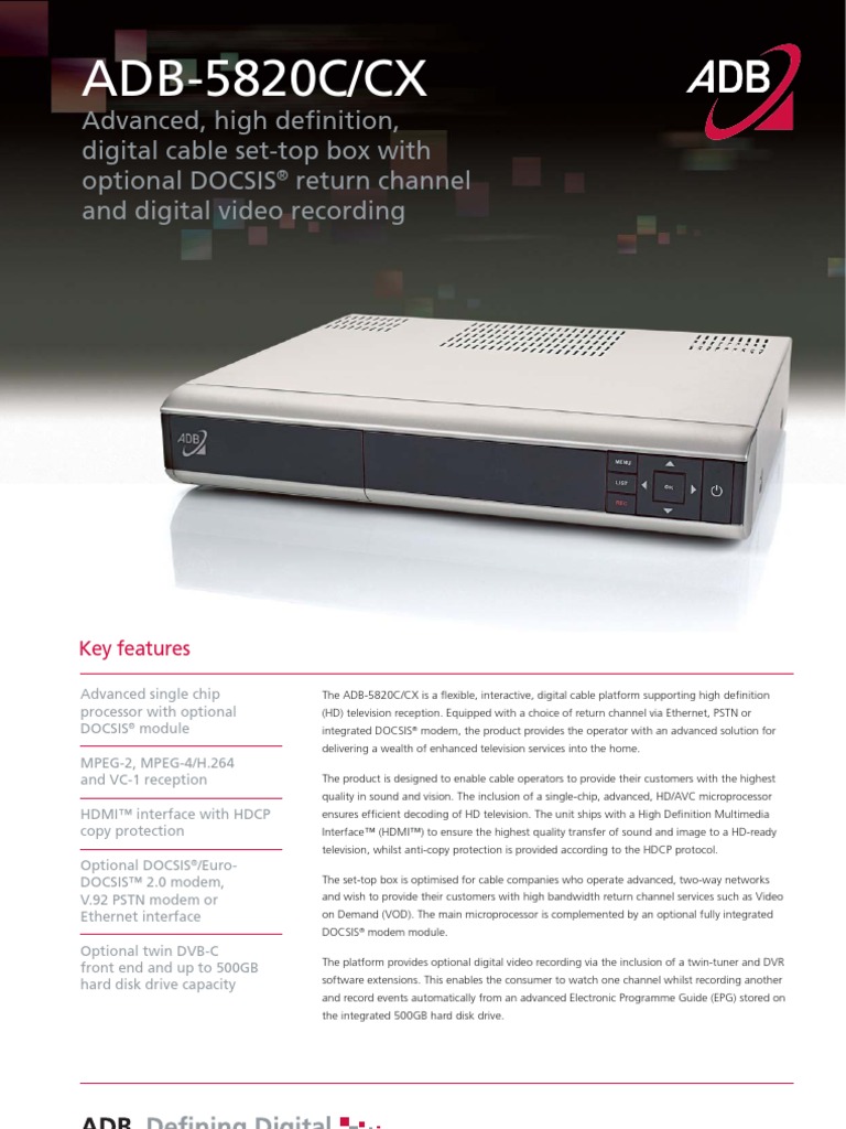 Telenet Digicorder ADB Datasheet 5820C | PDF | Digital Video Recorder ...