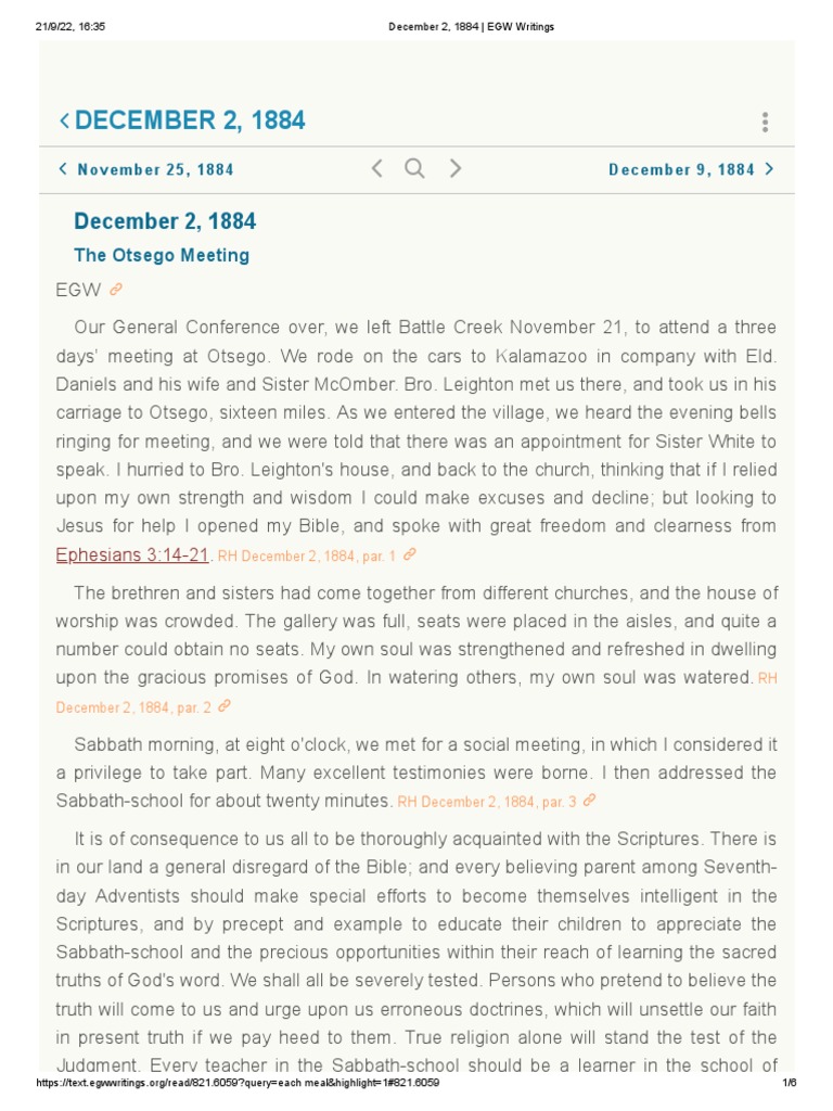 December 2, 1884 - EGW Writings | PDF | Jesus | Faith