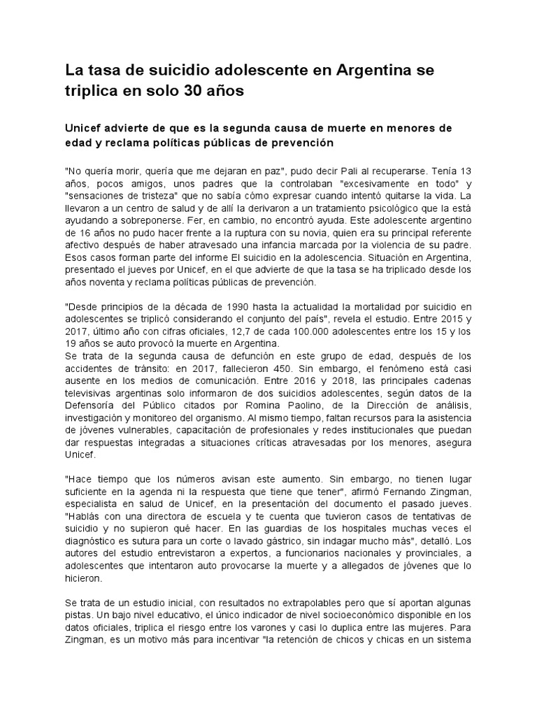 Artículo Disparador TIF | PDF | Suicidio | Adolescencia
