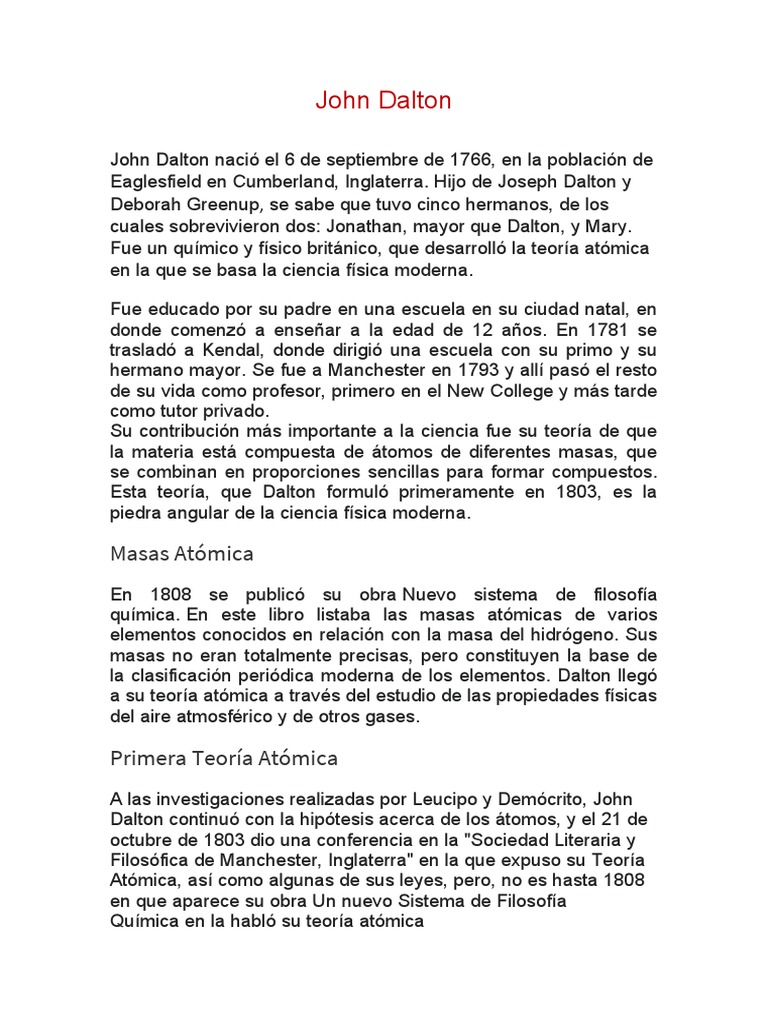 John Dalton - Tarea de Química | PDF | Science | Química