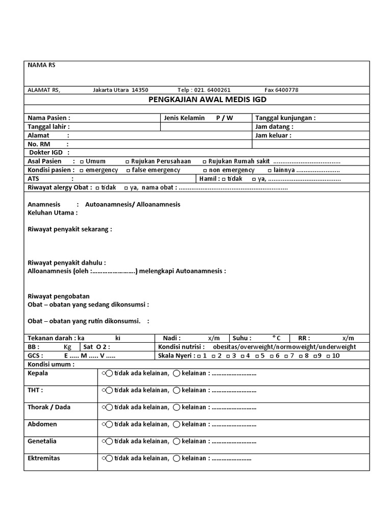 Pengkajian Awal Medis IGD | PDF