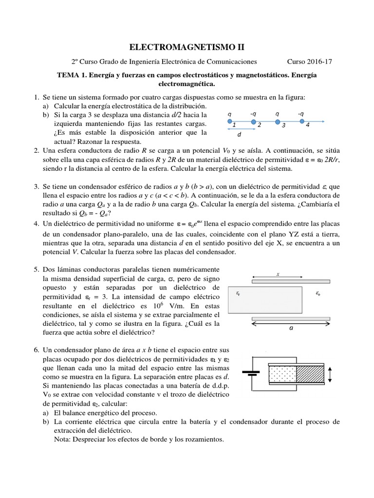 Electromagnetismo II Tema1 Ejercicios | PDF | Condensador | Permisividad