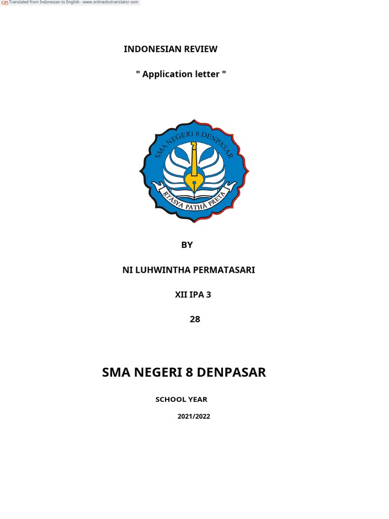 Surat Lamaran Pekerjaan-28-Ni Luh Wintha Permatasari-XII IPA 3.id - en | PDF