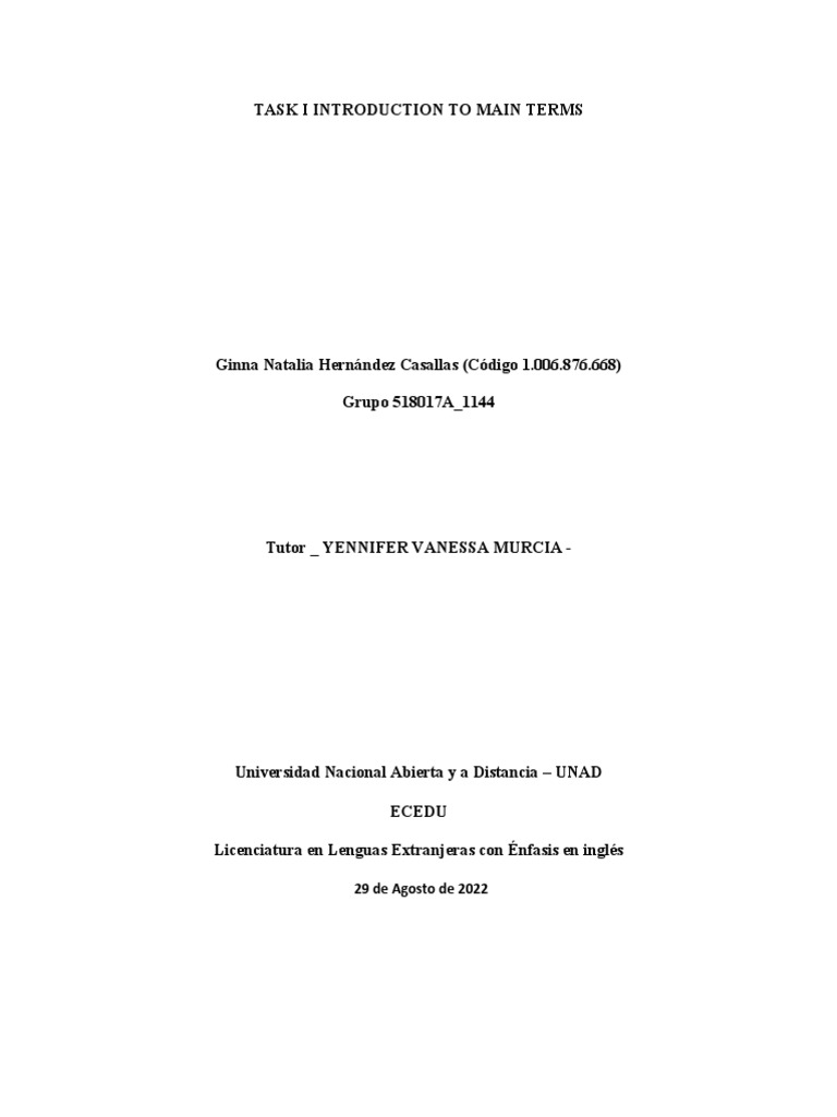 Task I Ginna Hernandez Introduction To Main Terms | PDF | Grammar | Logic