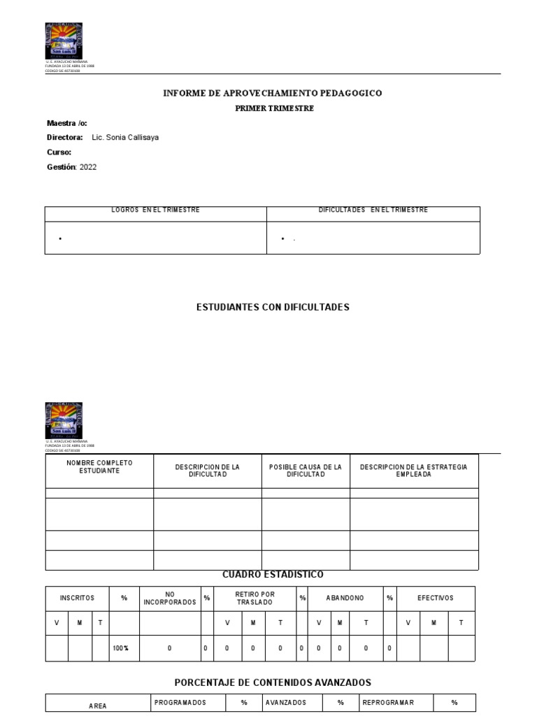Modelo de Informe Trimestral 2022 | PDF