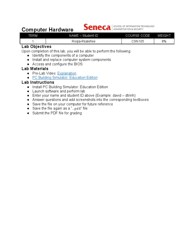 Computer Hardware: Lab Objectives | PDF | Central Processing Unit | Bios