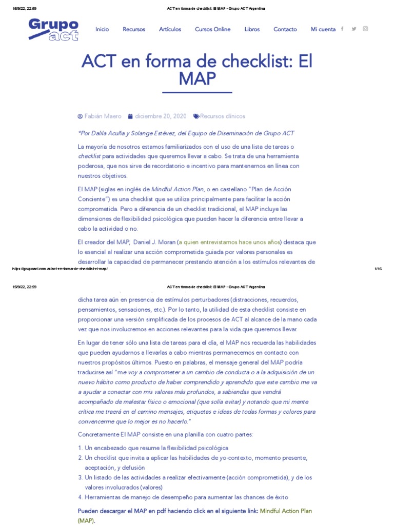ACT en Forma de Checklist - El MAP - Grupo ACT Argentina | PDF ...