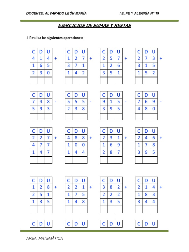 Hojas De Trabajo Gratuitas Para Sumar Y Restar Fracciones