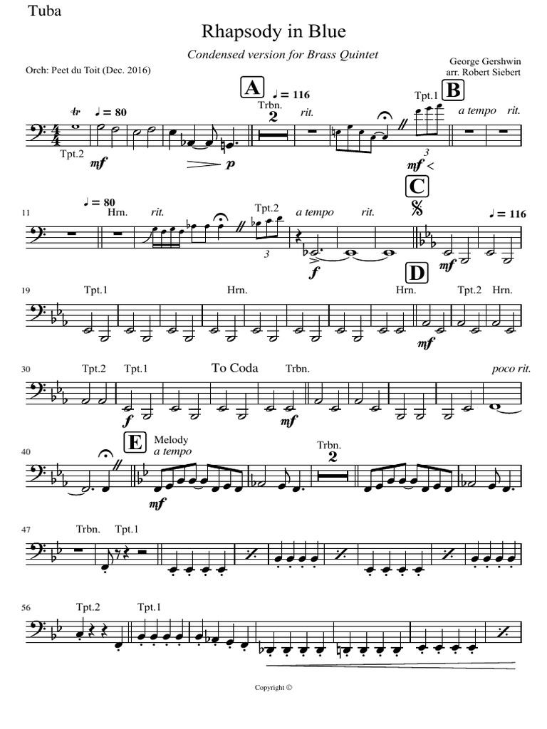 Tuba - Rhapsody in Blue | PDF | Classical Music | Musical Compositions