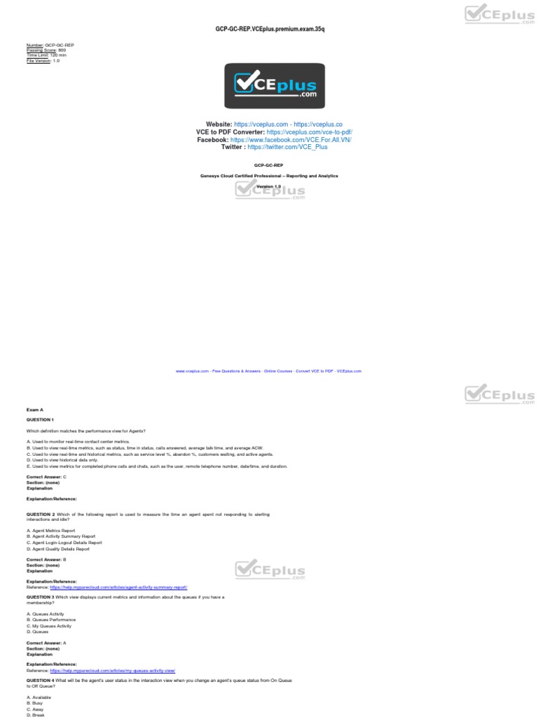 Genesys Cloud Reporting Exam Guide | PDF | Call Centre | Cloud Computing