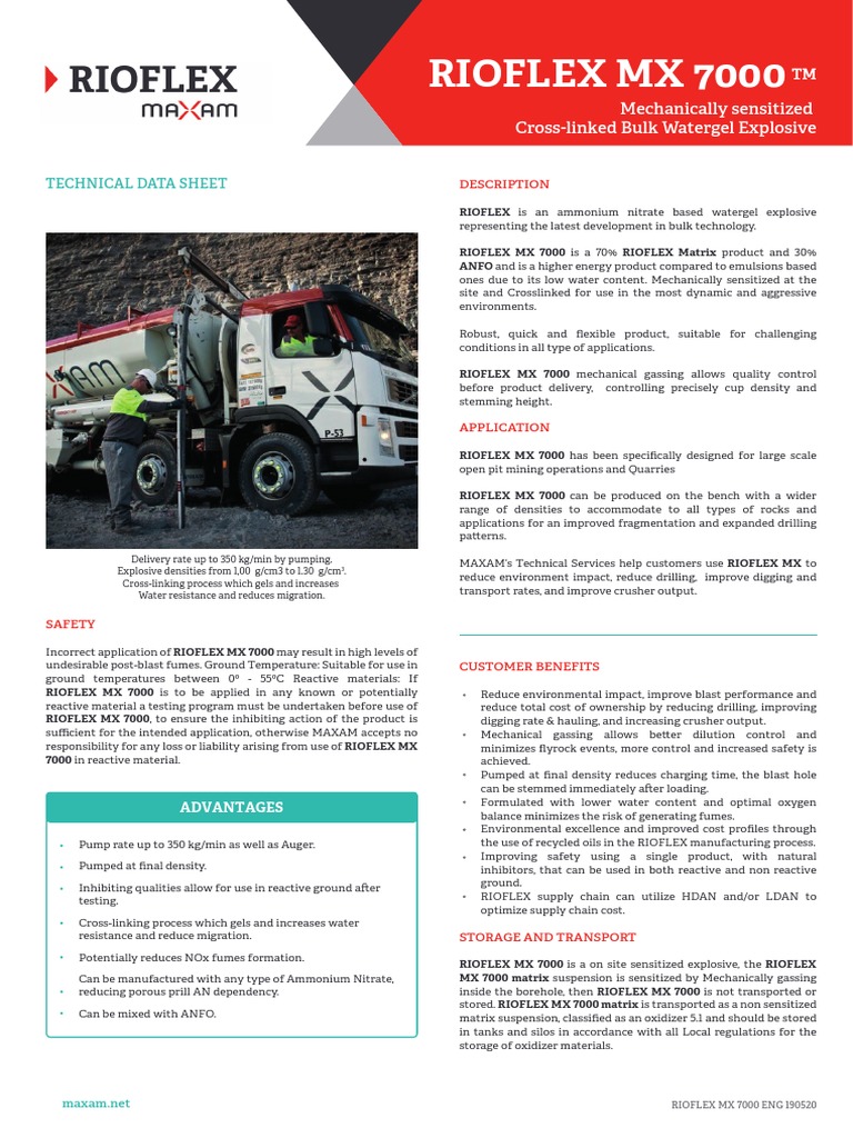 RIOFLEX MX 7000: Advanced Mining Explosive | PDF | Cross Link | Disclaimer