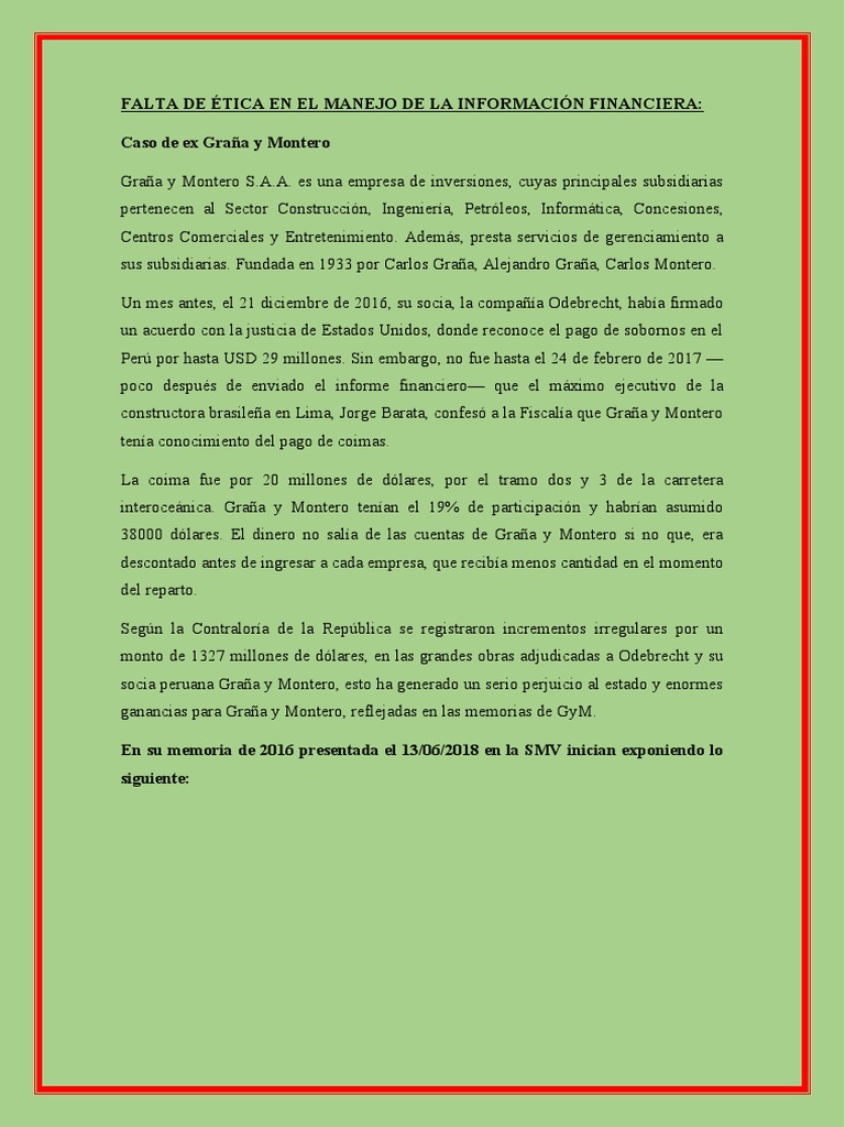 Ética Financiera: Caso Graña y Montero | PDF | Contador
