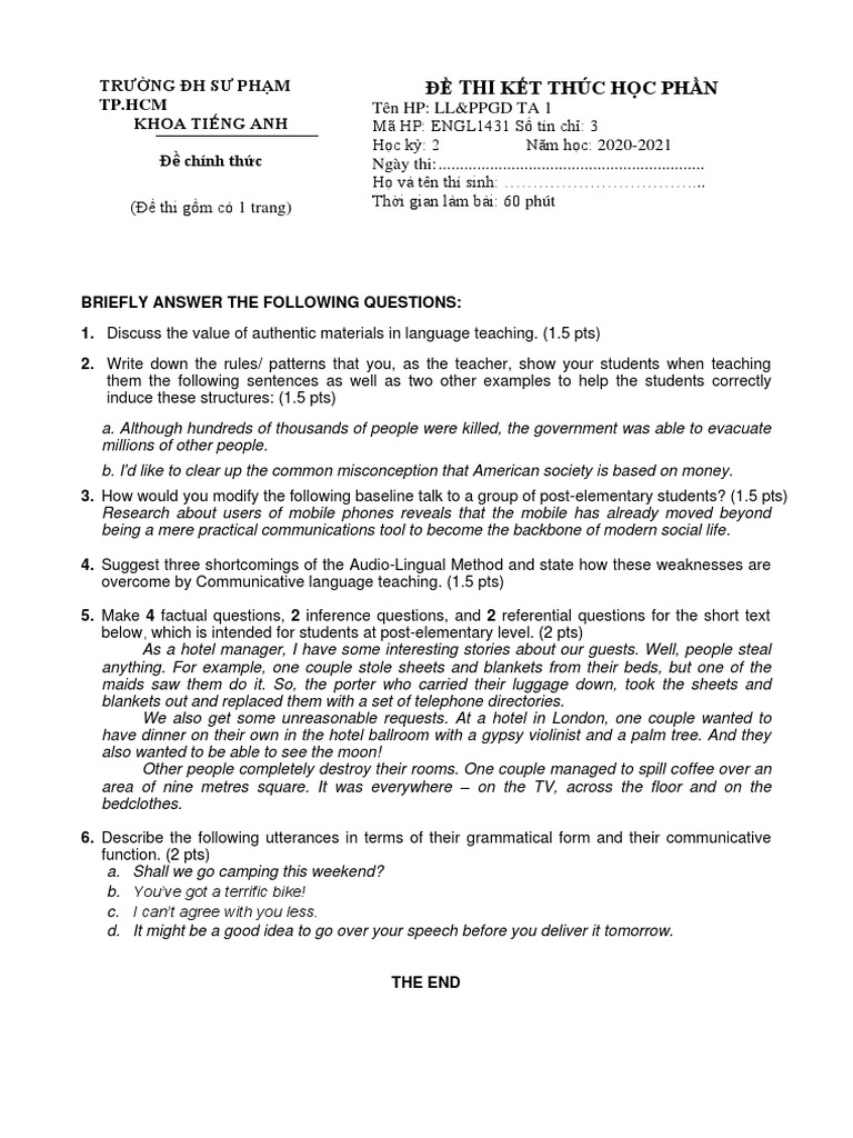 ELT1 Finals 2020 2021 | PDF | Communication | Cognition