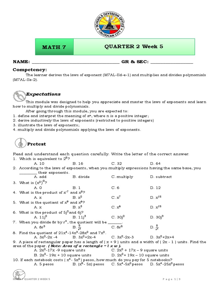 Mastering the Laws of Exponents and Polynomial Operations | PDF ...