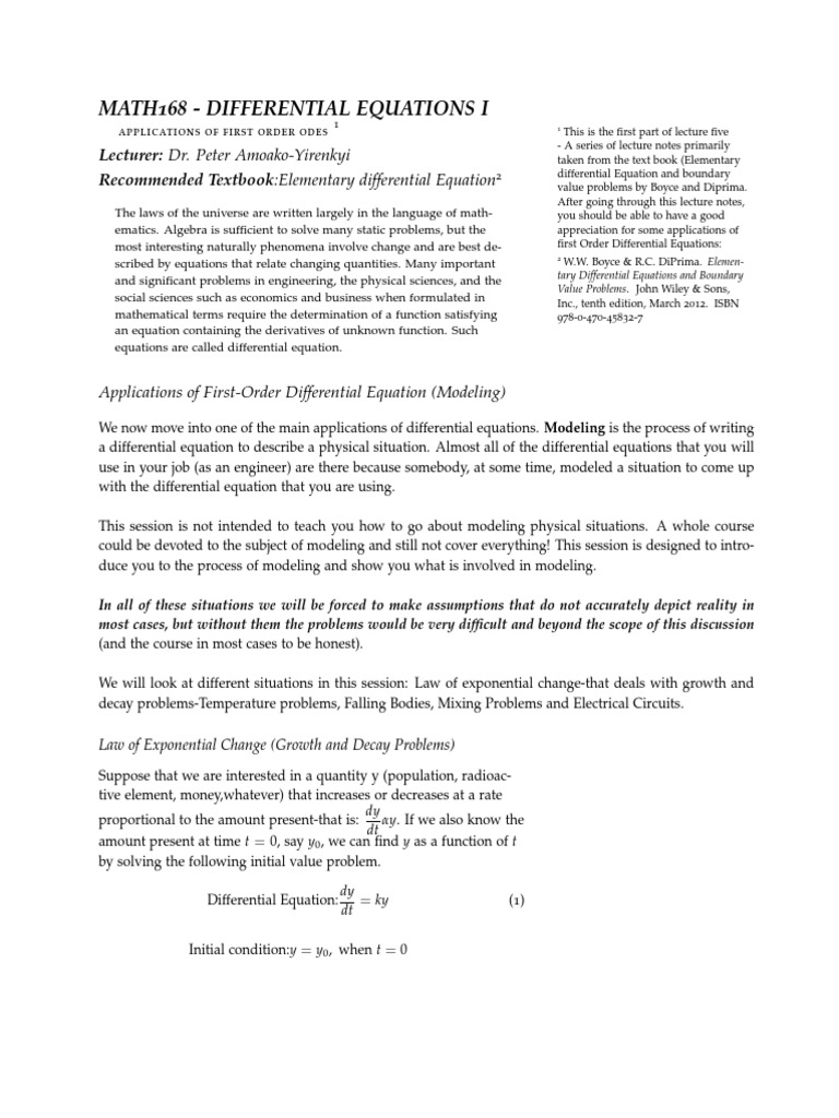 5 0 Applications First Order Odes Download Free Pdf Ordinary Differential Equation