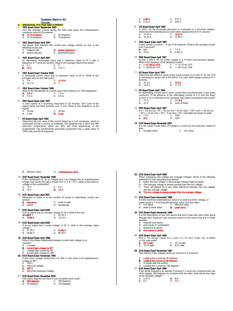 PDF Question Bank in Ac Circuits | Download Free PDF | Root Mean Square | Amplitude