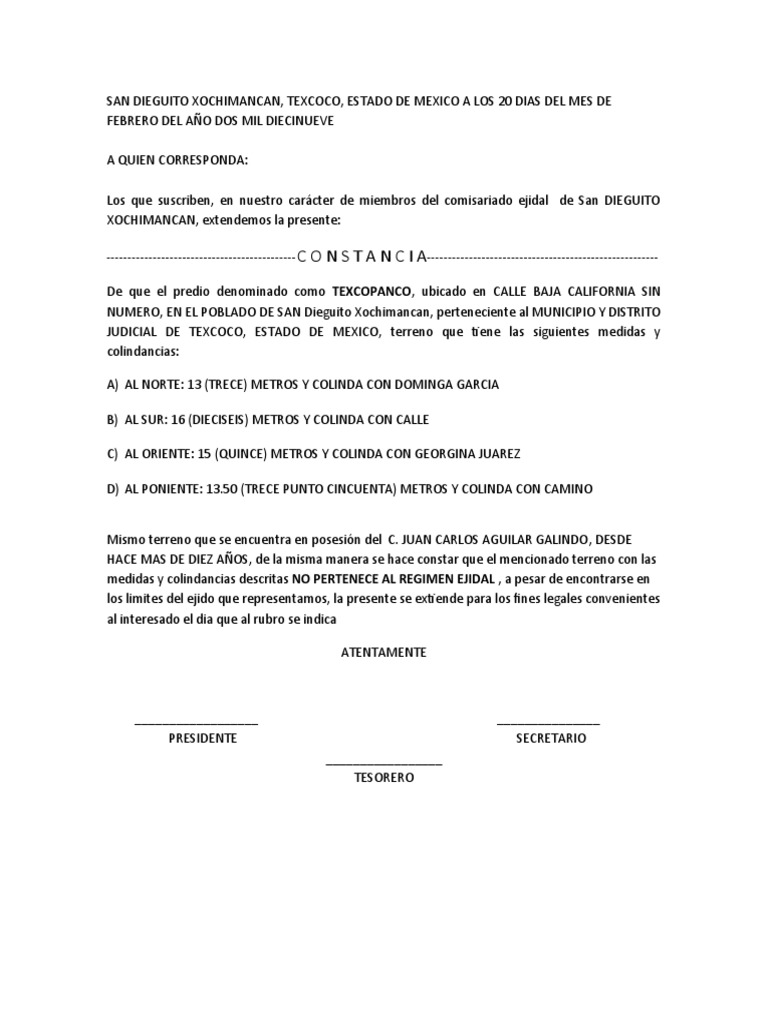 Constancia de Ejido | PDF Constancia de Ejido | PDF