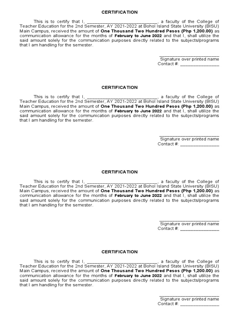 CERTIFICATION Load Allowance | PDF