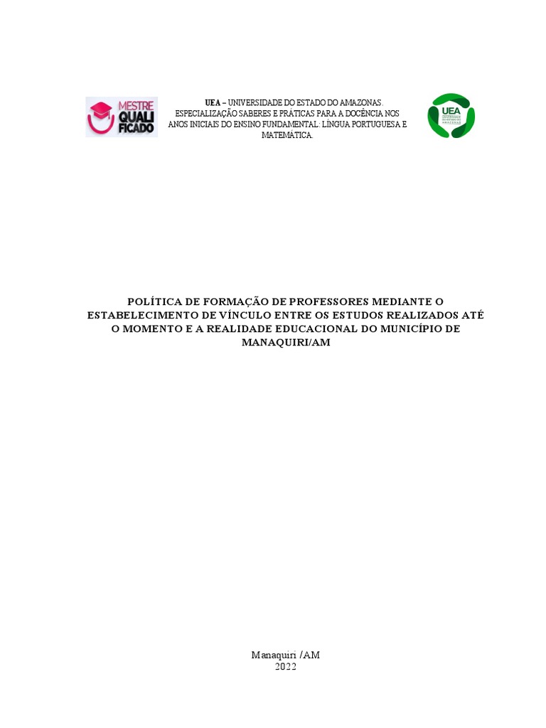 Uea Trabalho Final Equipe 04 | PDF | Aprendizado | Interdisciplinaridade