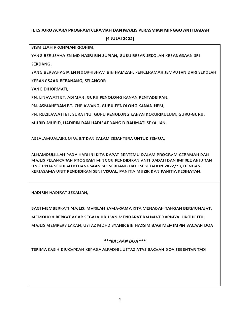 Teks Juruacara Majlis Ppda | PDF