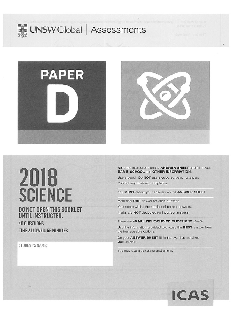 ICAS - Science - Paper D - 2018 | PDF