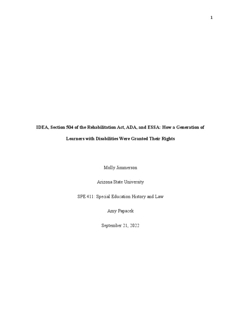 Idea Section 504 of The Rehabilitation Act Ada and Essa How A ...