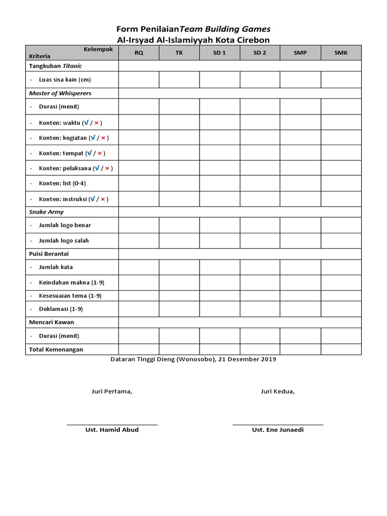 Form Penilaian Team Building Games. - v.2 | PDF