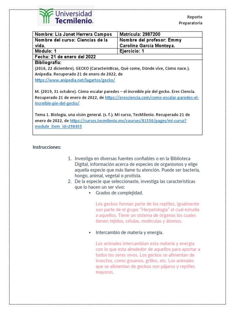 Ejercicio 1, Ciencias de La Vida | PDF | Biología | Organismos