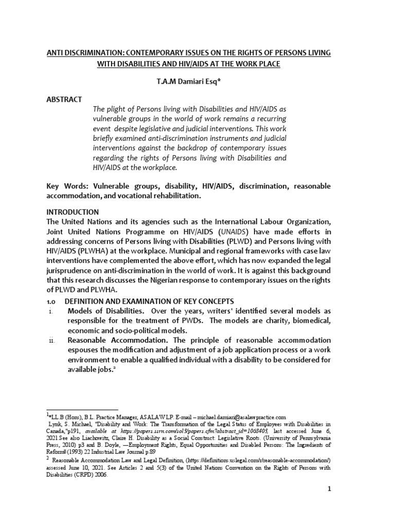 Anti Discrimination Contemporary Issues On The Rights of Persons Living ...