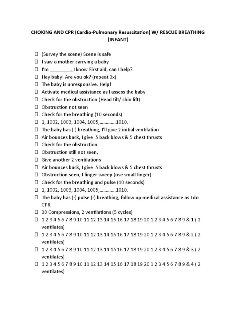 Infant Choking and CPR Procedures | PDF