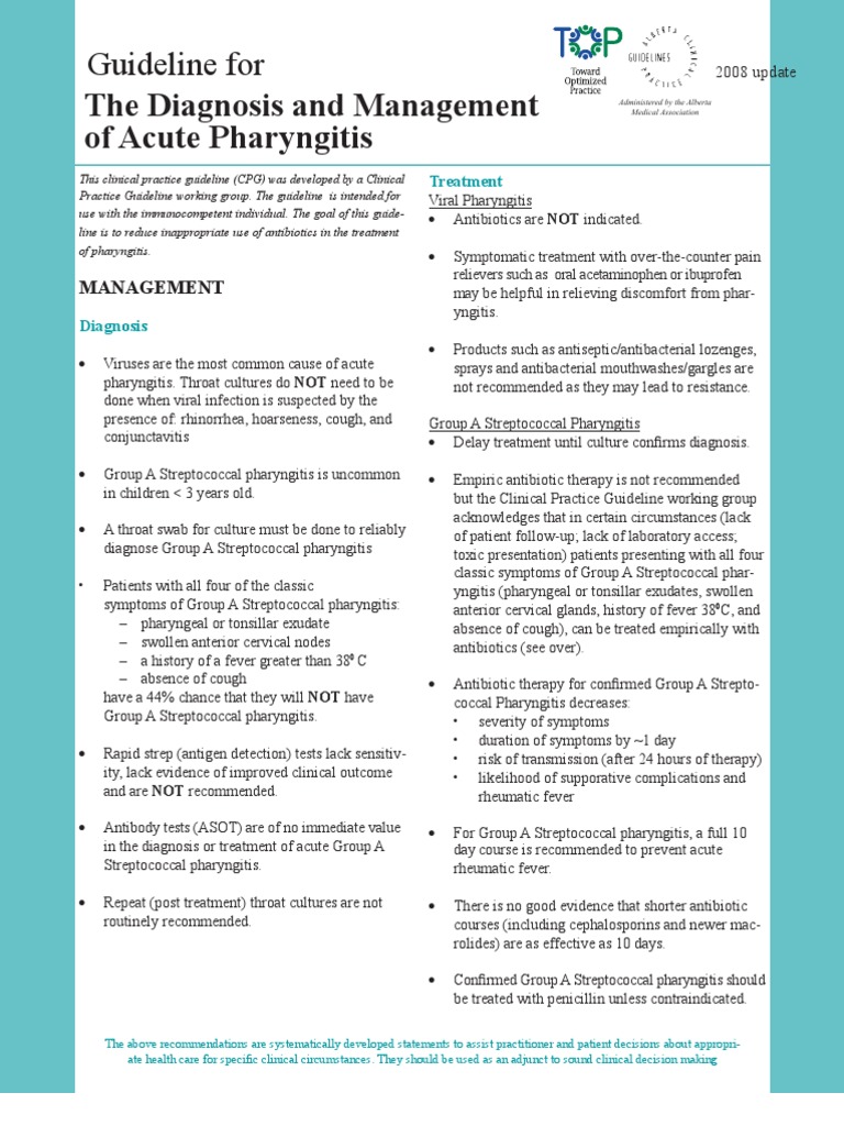 Acute Pharyngitis Guideline | PDF | Streptococcus | Antibiotics