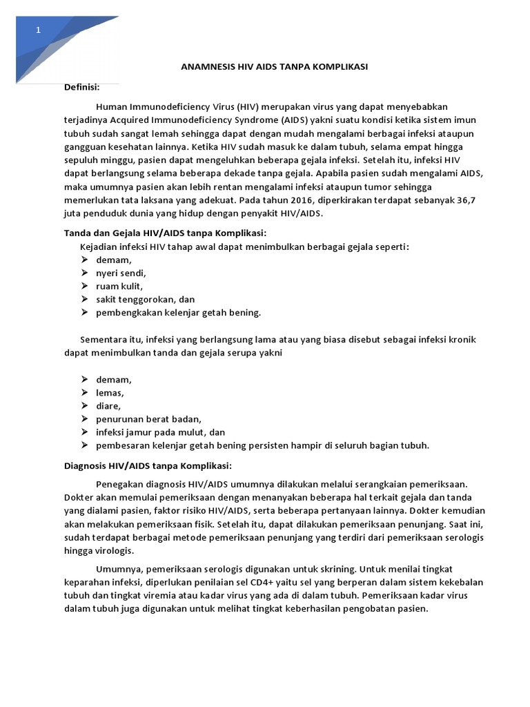 Anamnesis Hiv Aids Tanpa Komplikasi | PDF | Pengembangan Diri | Sains & Matematika