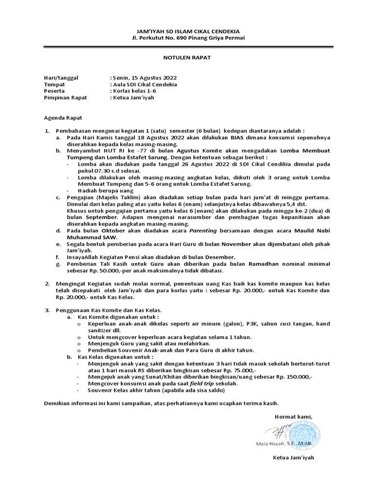 Notulen Rapat Dan Surat Pemberitahuan Lomba | PDF