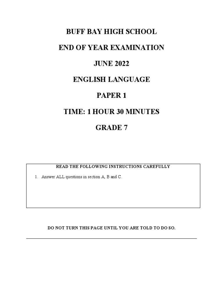 Grade 7 English Exam Paper 2022 | PDF | Verb | Subject (Grammar)