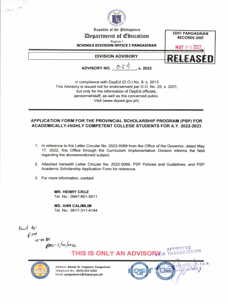DA054s2022-Application Form For The Provincial Scholarship Program (PSP ...
