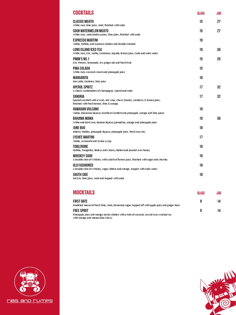 Ribs and Rumps SOP Drinks Menu | PDF | Drink | Wine