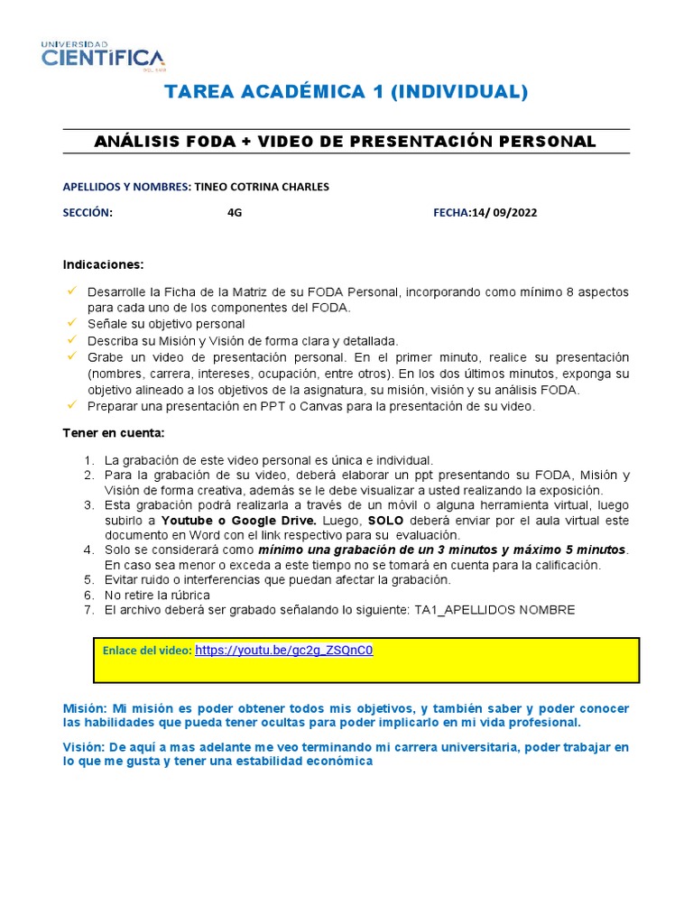 Tarea Académica 1 - Ta1 | PDF | Análisis FODA | Cognición