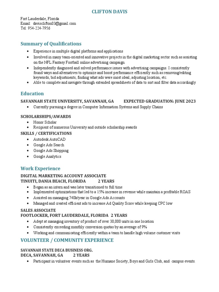 Davis Resume | PDF | Career & Growth