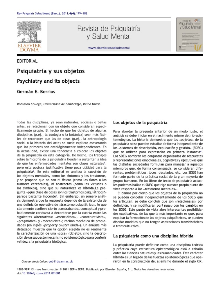 Psiquiatría y Sus Objetos: Psychiatry and Its Objects | PDF | Mente ...