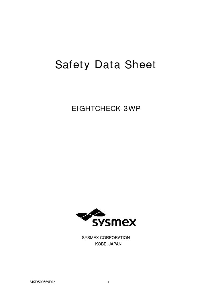 MSDS Sysmex Hematology EIGHTCHECK-3WP - 30jun12-3 | PDF | Toxicity ...